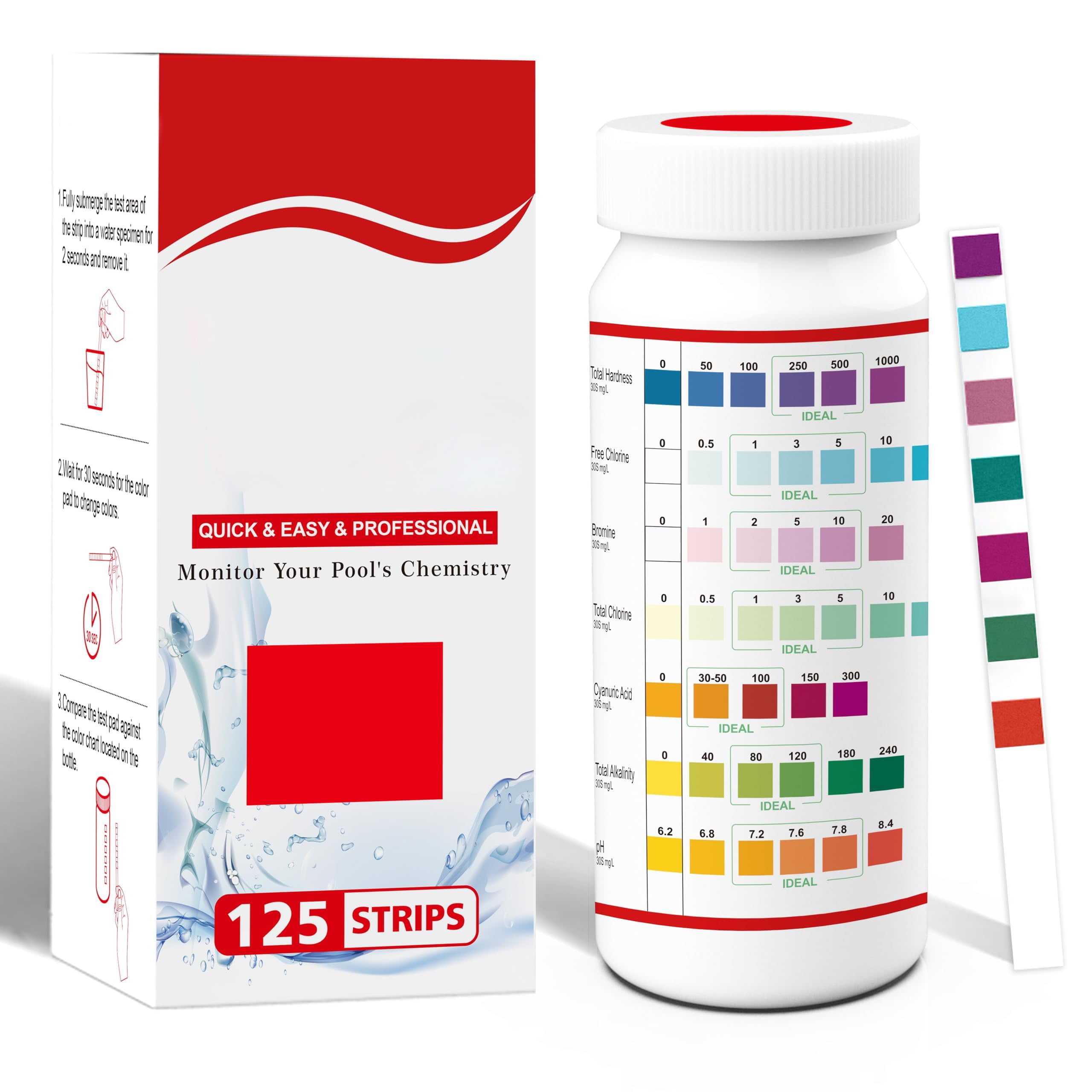 7 Parameter Pool Test Strips 125 Pack, Reliable Water Quality Testing ...