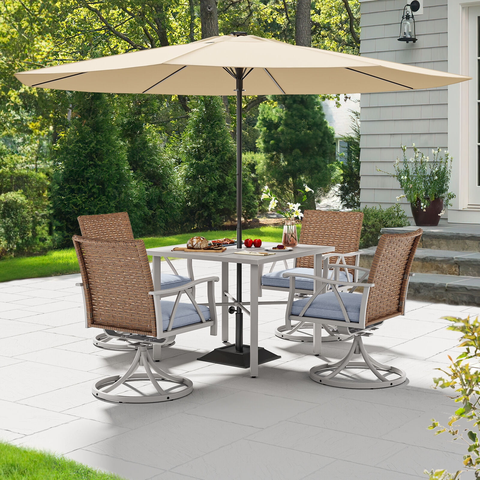7 Patio Dining Set Outdoor Wicker Conversation Furniture Set dinner ...