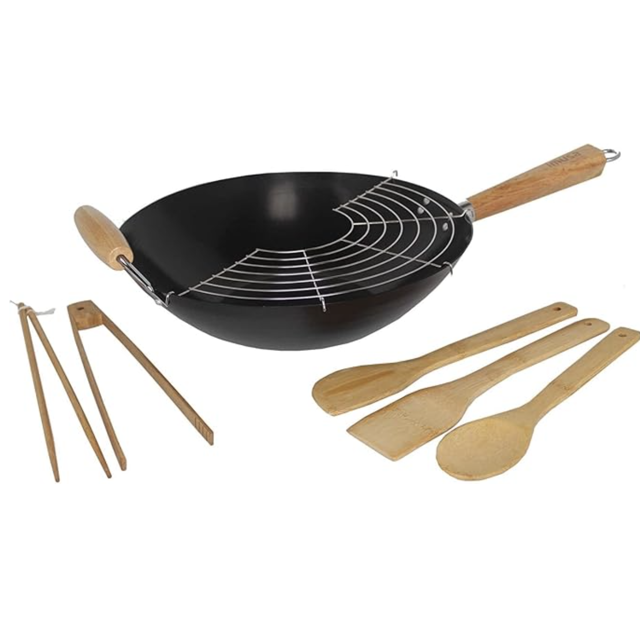 7 Pc 14" coated Wok Gift Set w/ bamboo kitchen tools - Walmart.com