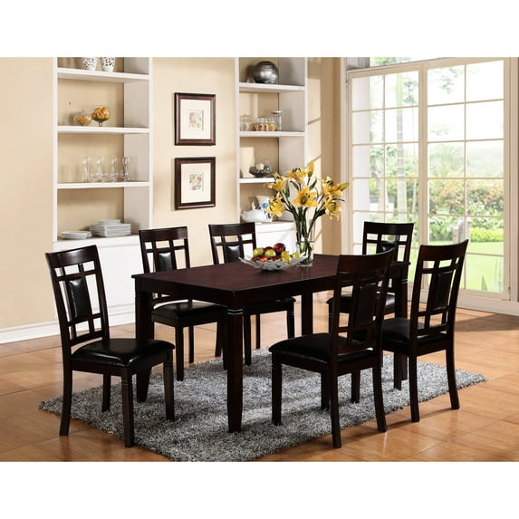 7-Pc Dining Set with Faux Leather Seats | Transitional Style and 6 ...