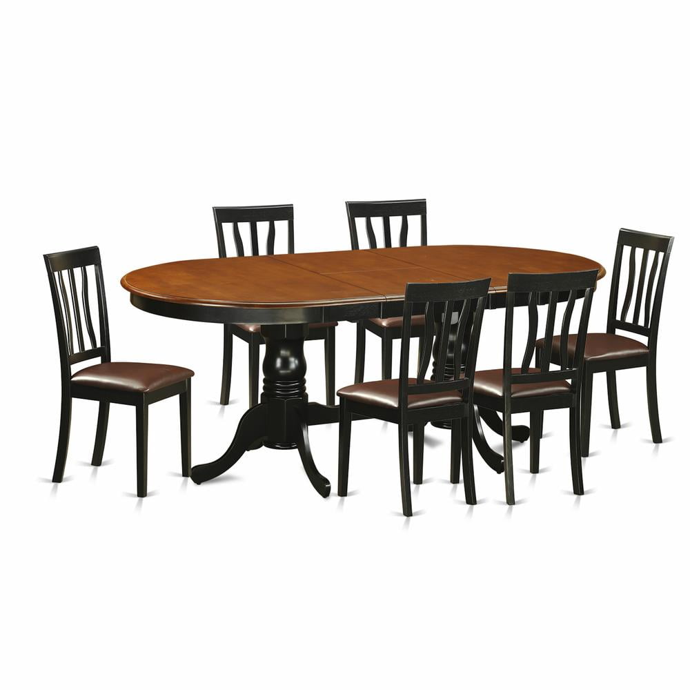 7 Piece Kitchen Dining Set - Elegant Table with Self-Storage Leaf and 6 ...