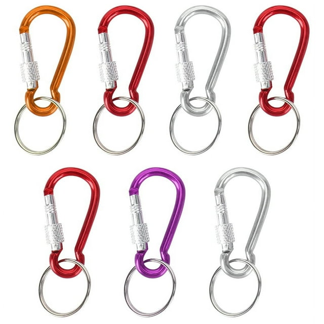 7 Pcs 5# Screw Lock Mini Multicolor Aluminum Carabiner Hook w Keyring ...