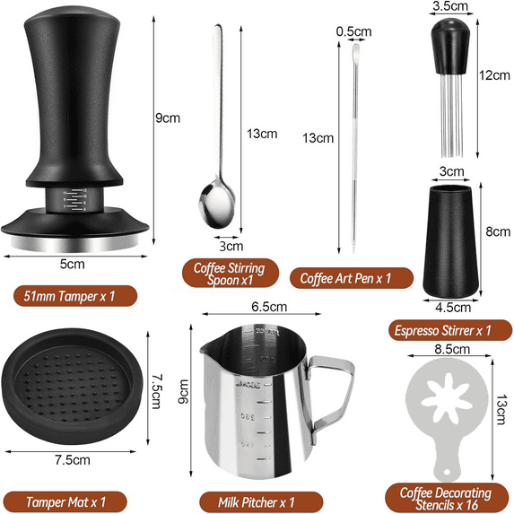 7 Pcs 51mm Espresso Accessories Kit, Calibrated Spring-Loaded Coffee ...