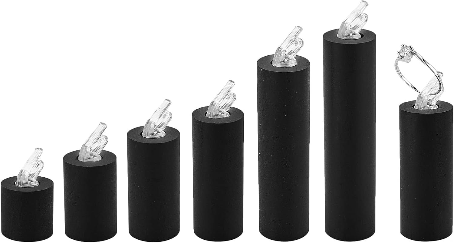 7 Pcs Acrylic Finger Ring Displays Stands Black Cylinder Ring Display ...