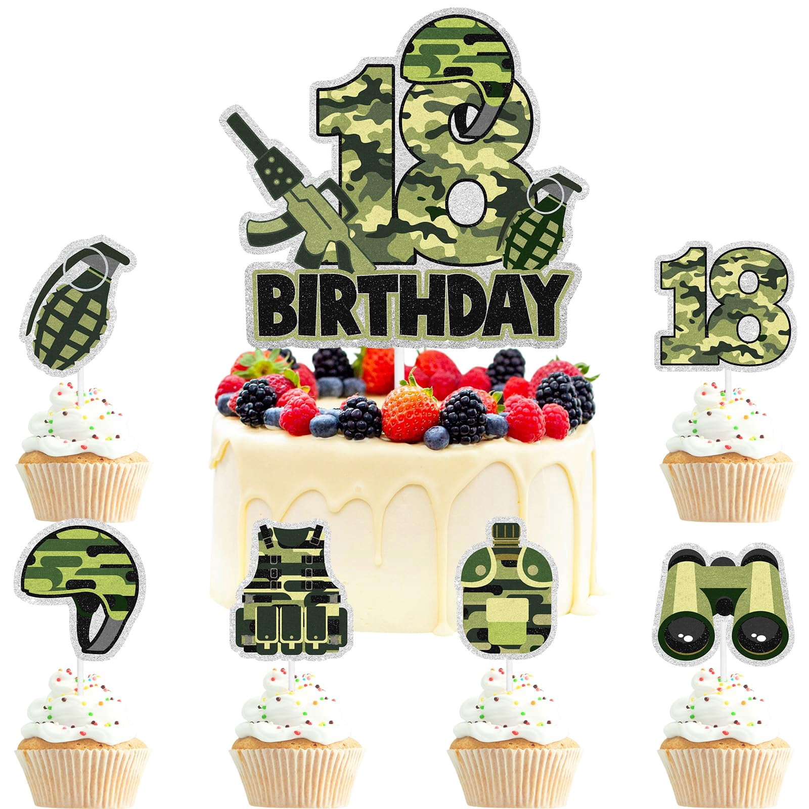 7 Pcs Army Cake Topper Set KKS1 Teen Military Themed 18th Birthday ...