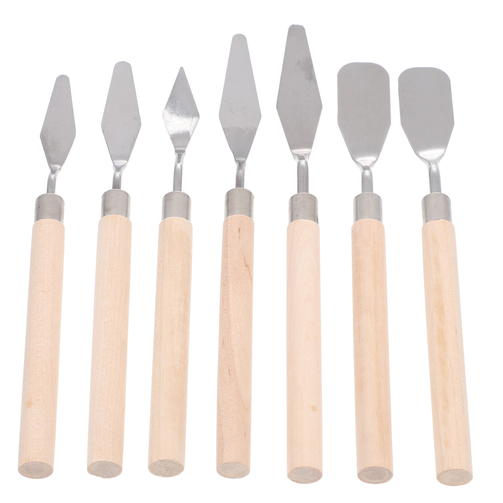TABLZONE Beige Wood Stainless Steel Art Palette Knives Set 7Pcs for Oil ...