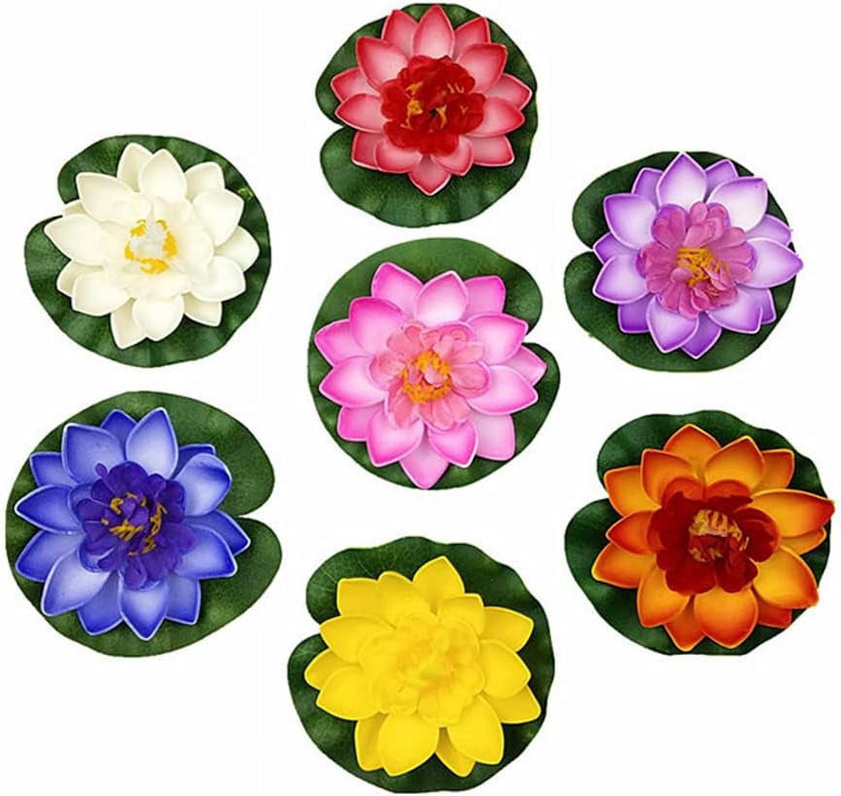 7 Pcs Artificial Floating Foam Lotus Flower with Water Lily Pad ...