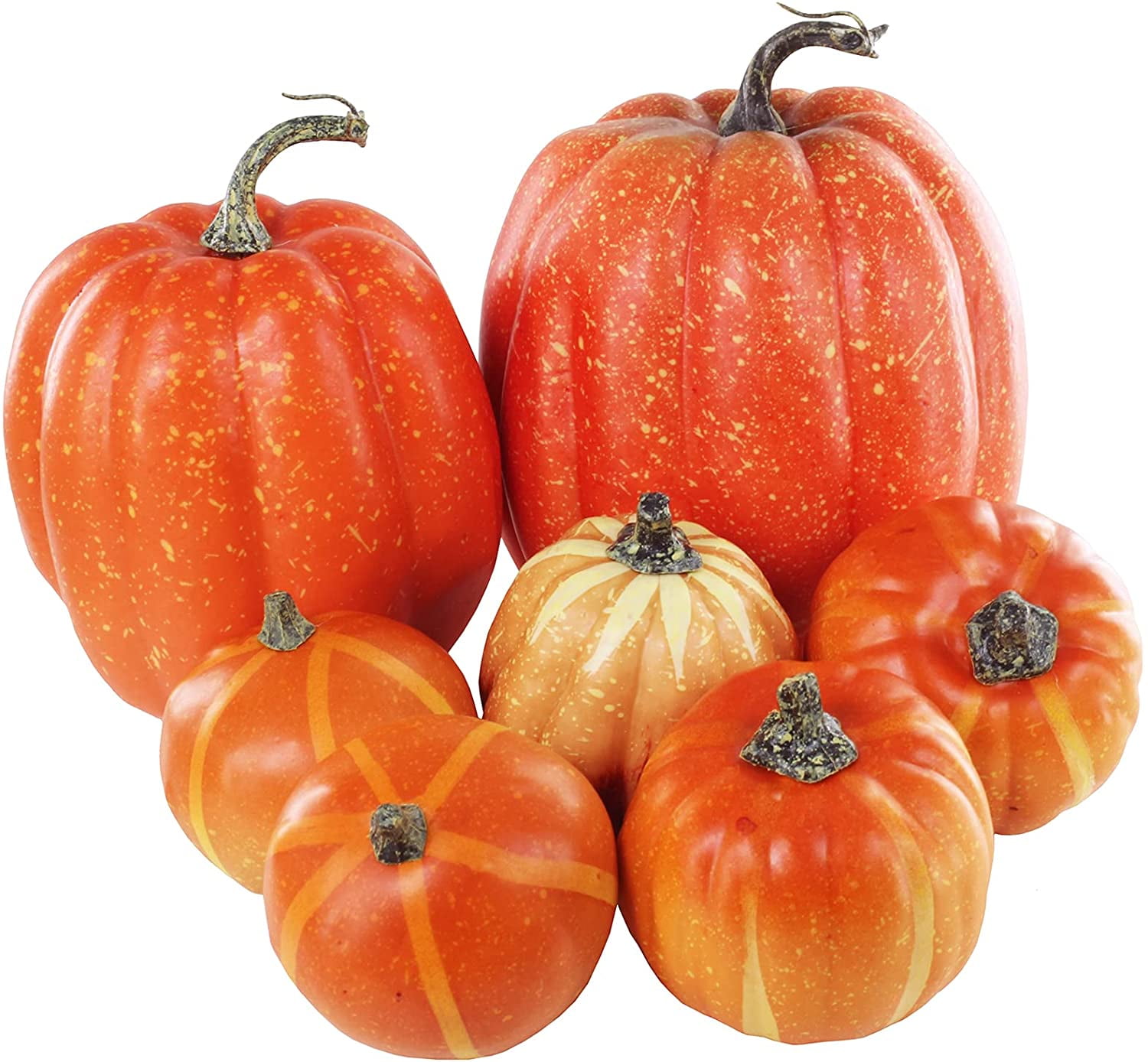 7 Pcs Assorted Artificial Orange Pumpkins Harvest Decorative Foam ...
