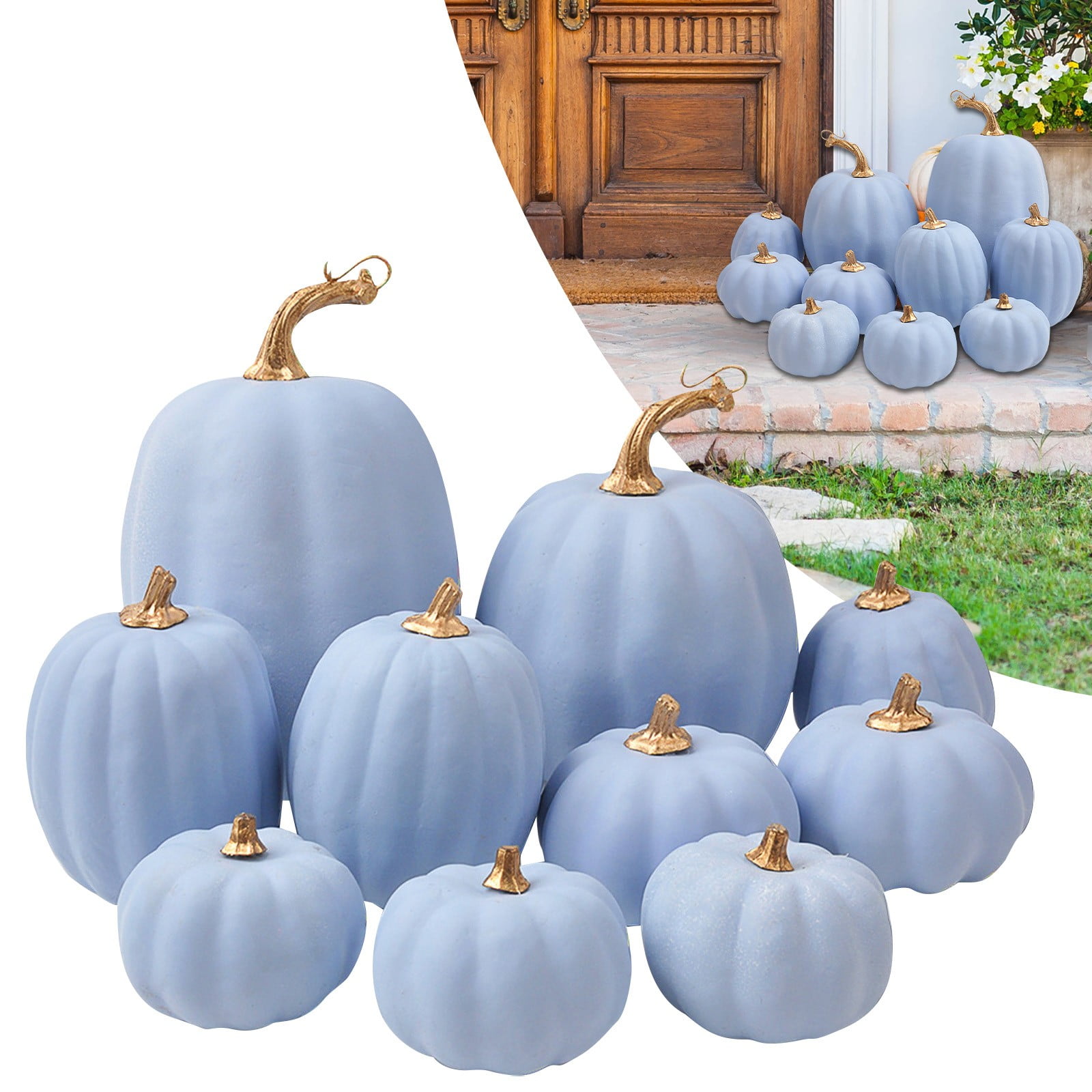 7 Pcs Assorted Sizes Fall Artificial Pumpkins Harvest Pumpkins Faux ...