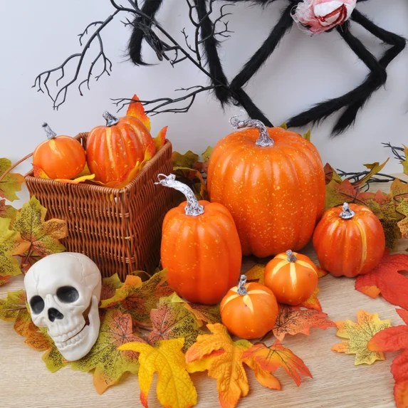 7 Pcs Assorted Sizes Harvest Orange Artificial Pumpkins for Fall ...