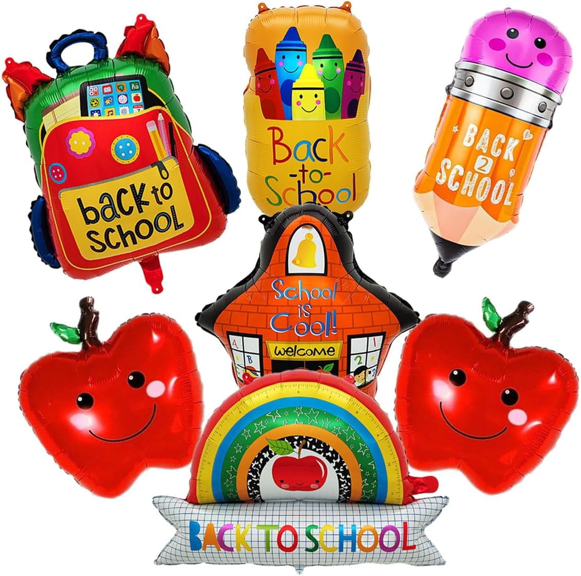 7 Pcs Back to School Balloons Foil Mylar Pencil Balloon Crayon Balloons for Welcome Back to ...