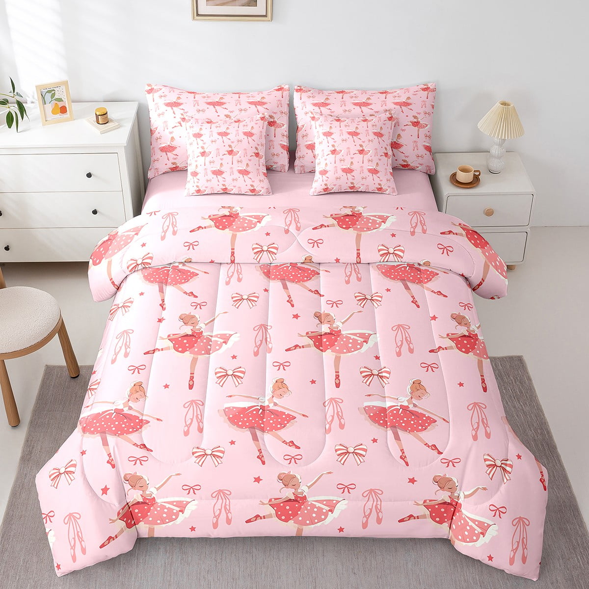 7 Pcs Ballet Dancer Comforter Twin,Bowknot Star Ballet Shoe Watercolor ...