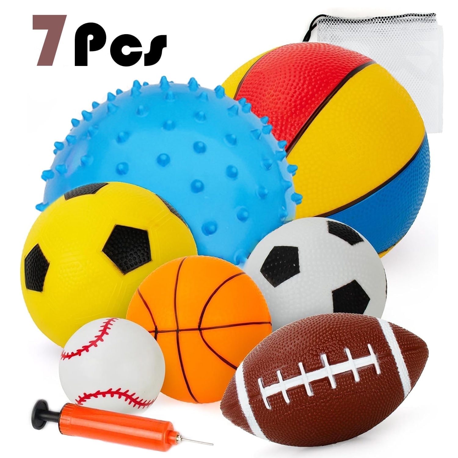 Sytle-Carry 7 Pcs Toddler Sports Balls, Inflatable Rubber Baby Toys ...