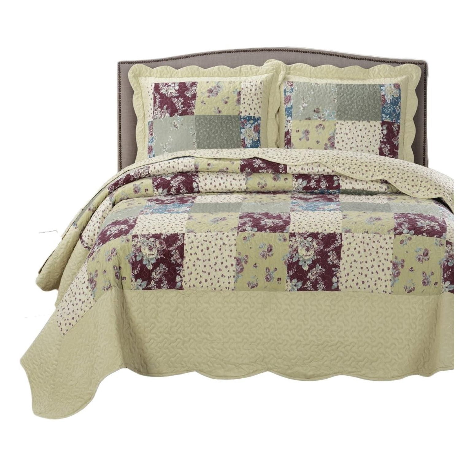 7- Pcs Bed Spread Set- Queen -Tania-Printed Quilted Wrinkle-Free ...