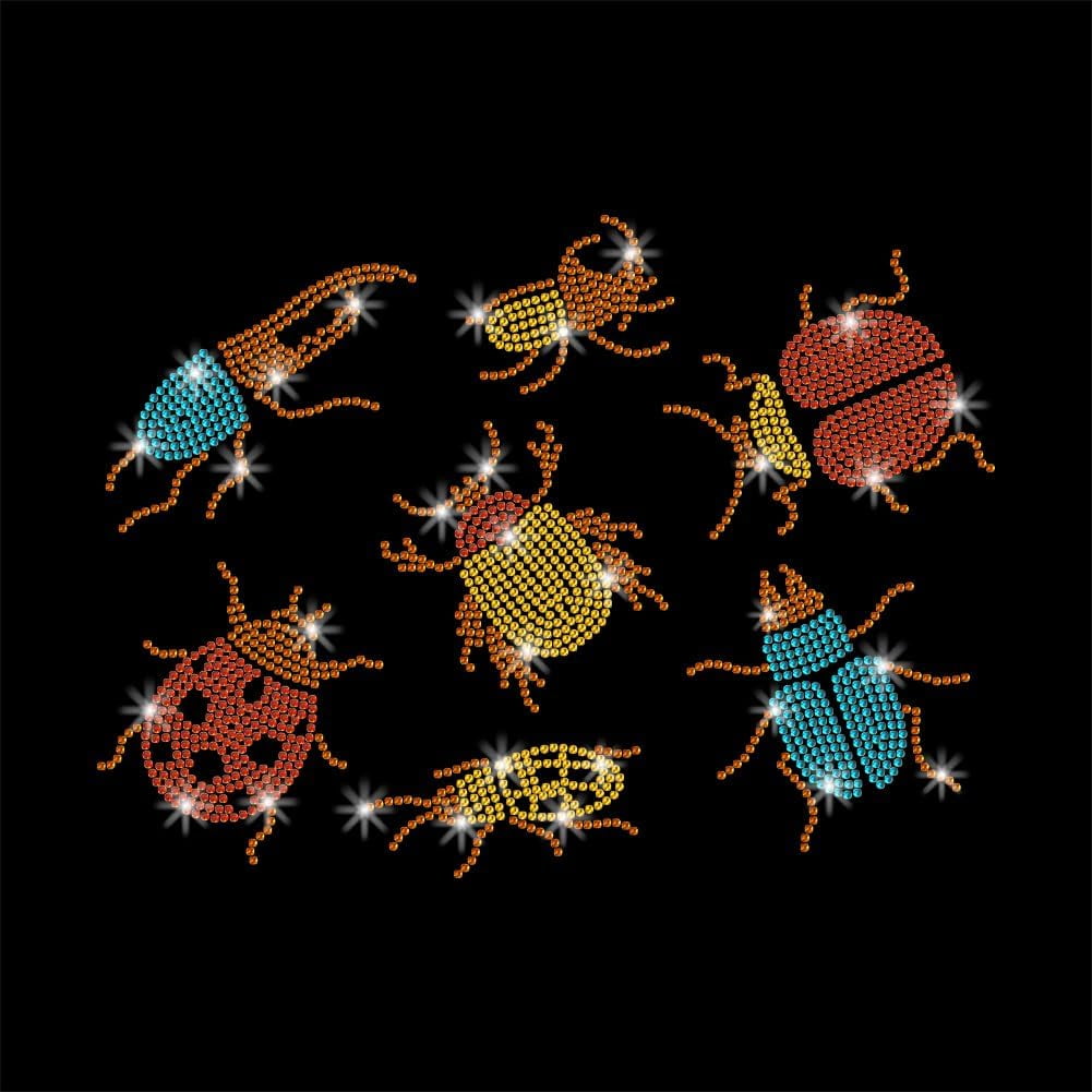 7 Pcs Beetle Pattern Rhinestone Iron on Hotfix Transfer Decal Bling ...