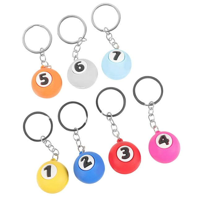7 Pcs Billiards Keychain Rings Fob Small Sports Keychains Pool Ball ...