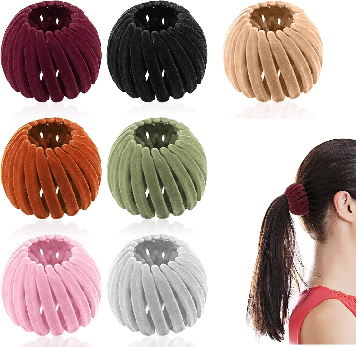 7 Pcs Bird Nest Hair Clips Velvet Expandable Ponytail Holder Clip with ...