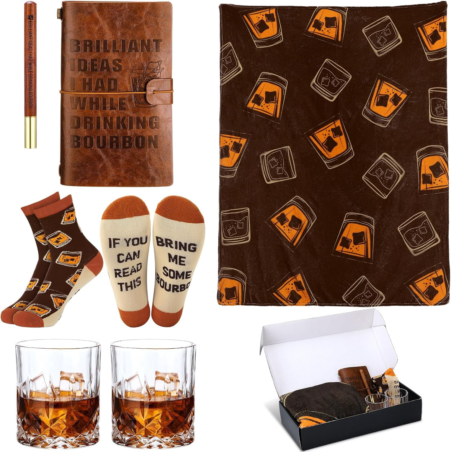 7 Pcs Bourbon Gifts Set for Whiskey Lovers Including Socks Journal ...