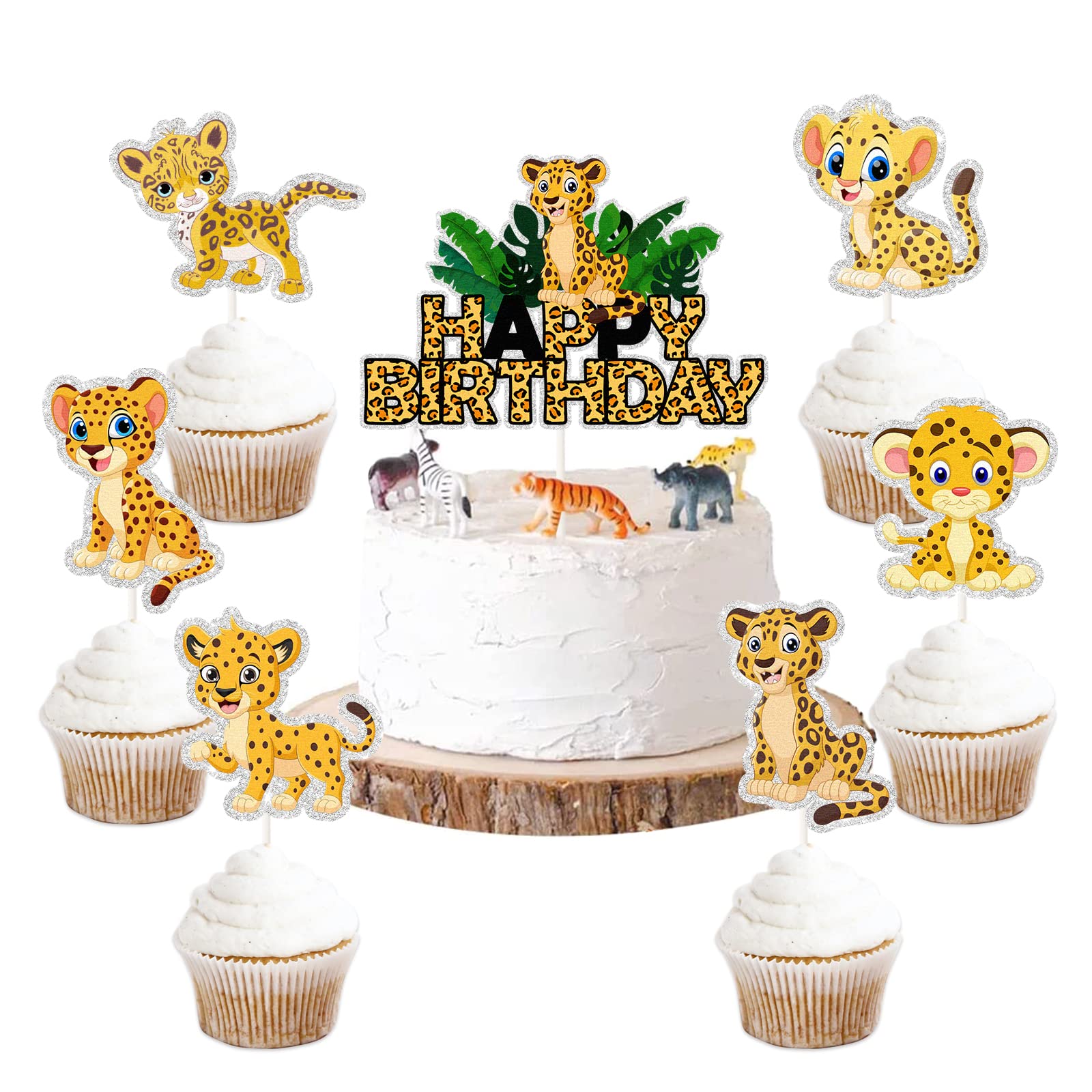 7 Pcs Cheetah Cake Topper Cheetah BSL1 Happy Birthday Cupcake Toppers ...