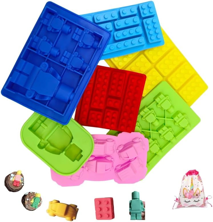 7 Pcs Chocolate Molds Silicone – Fun Robot & Brick &Car Non-Stick ...