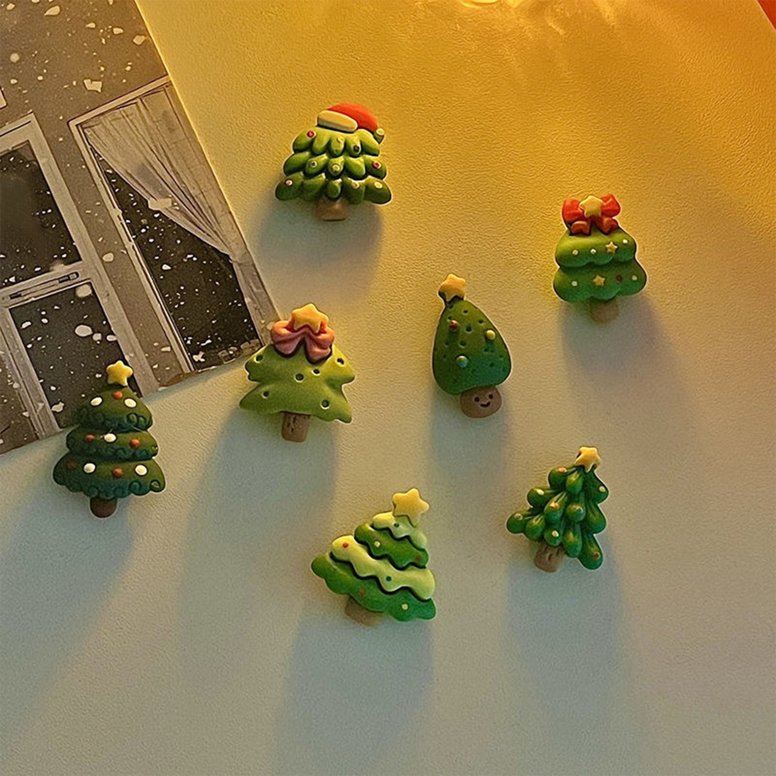 7 Pcs Christmas Tree Fridge Magnets,Mini Xmas Tree Shaped Magnets 3D ...