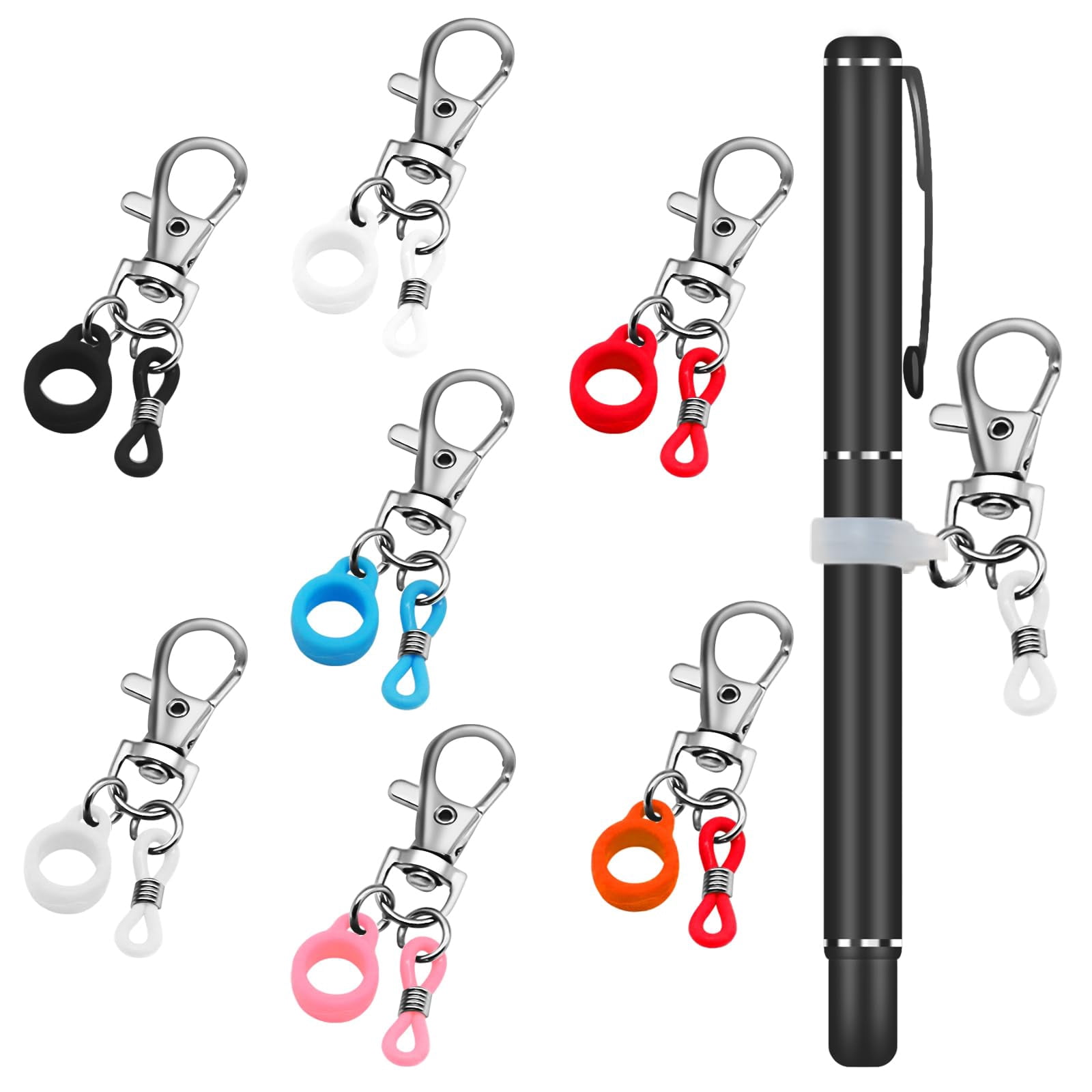 7 Pcs Colorful Pen Clips, Adjustable Silicone Pen Holder Badge Reel Pen ...