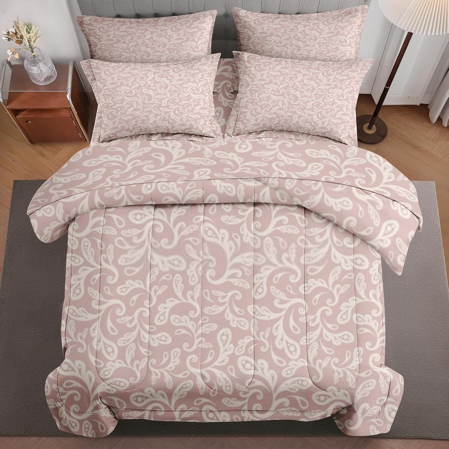7 Pcs Comforter Set Full Size Vintage Summer Spring Bed in a Bag with ...