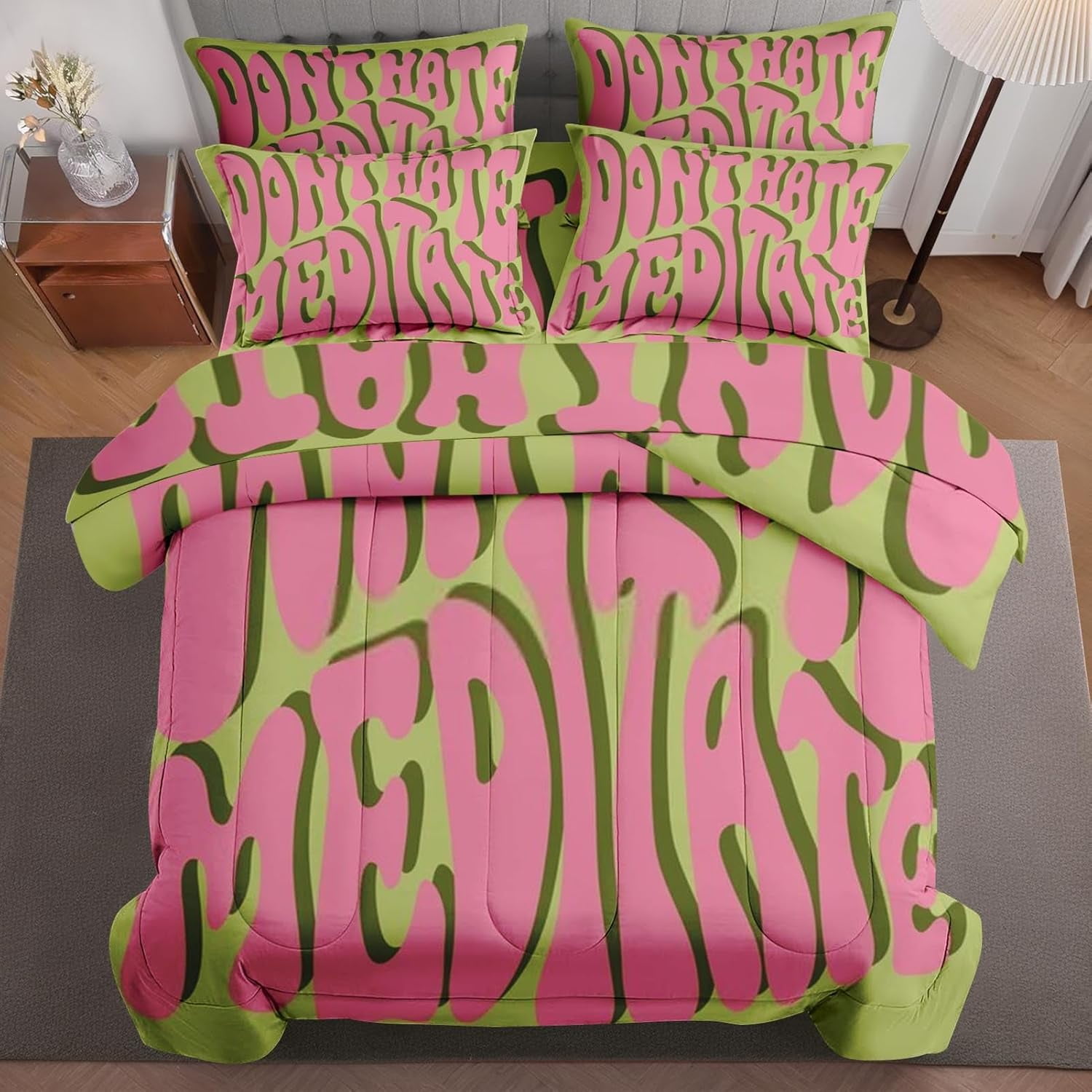 7 Pcs Comforter Set Full Size Vintage Summer Spring Bed in a Bag with ...