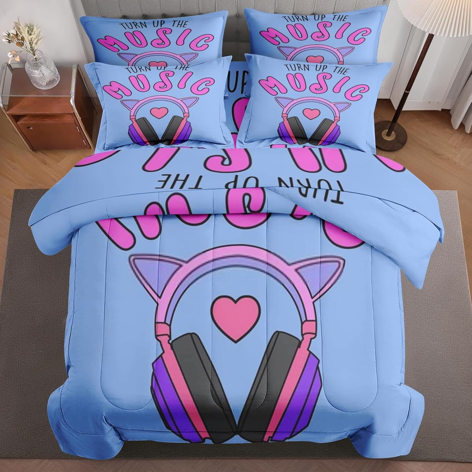 7 Pcs Comforter Set Size, Music Rock Roll Vintage Bed in a Bag with ...