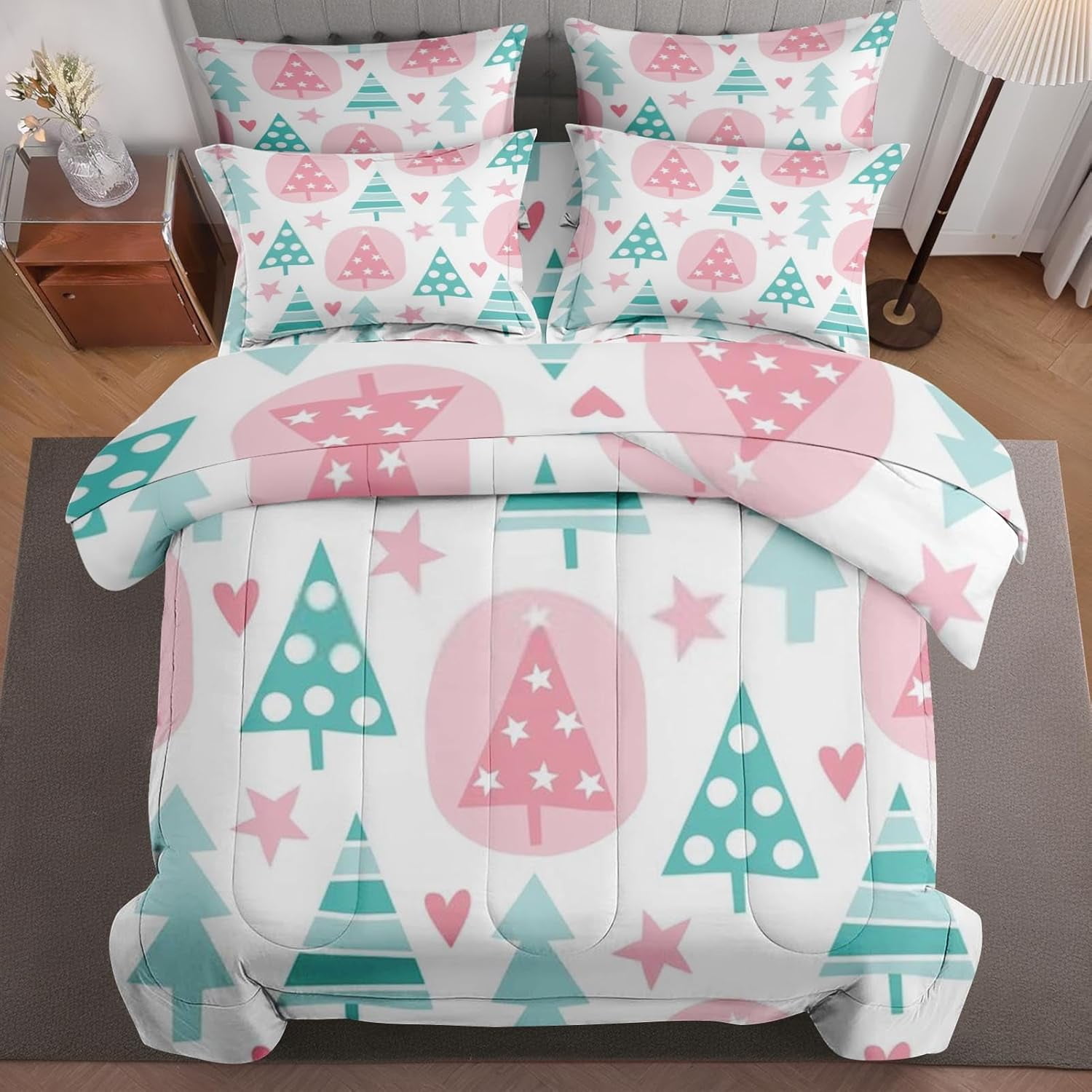 7 Pcs Comforter Set Size, Santa Claus Red Christmas Bed in a Bag with ...