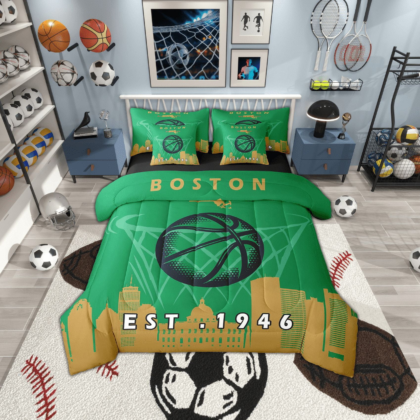 7 Pcs Comforter Set Twin Size,Sports Bed in a Bag with Flat Sheet and ...