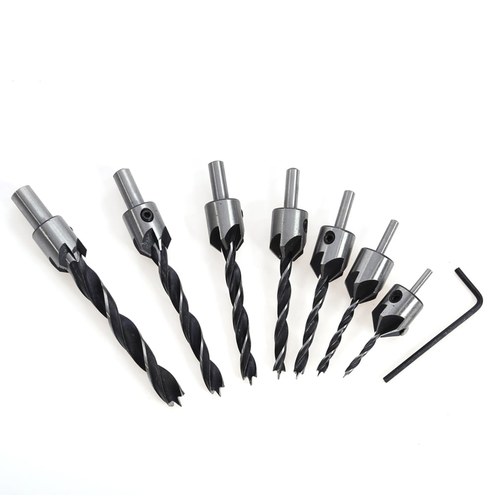 7 Pcs Countersink Drill Bit Woodworking Chamfer Counter Bit Three Drill ...