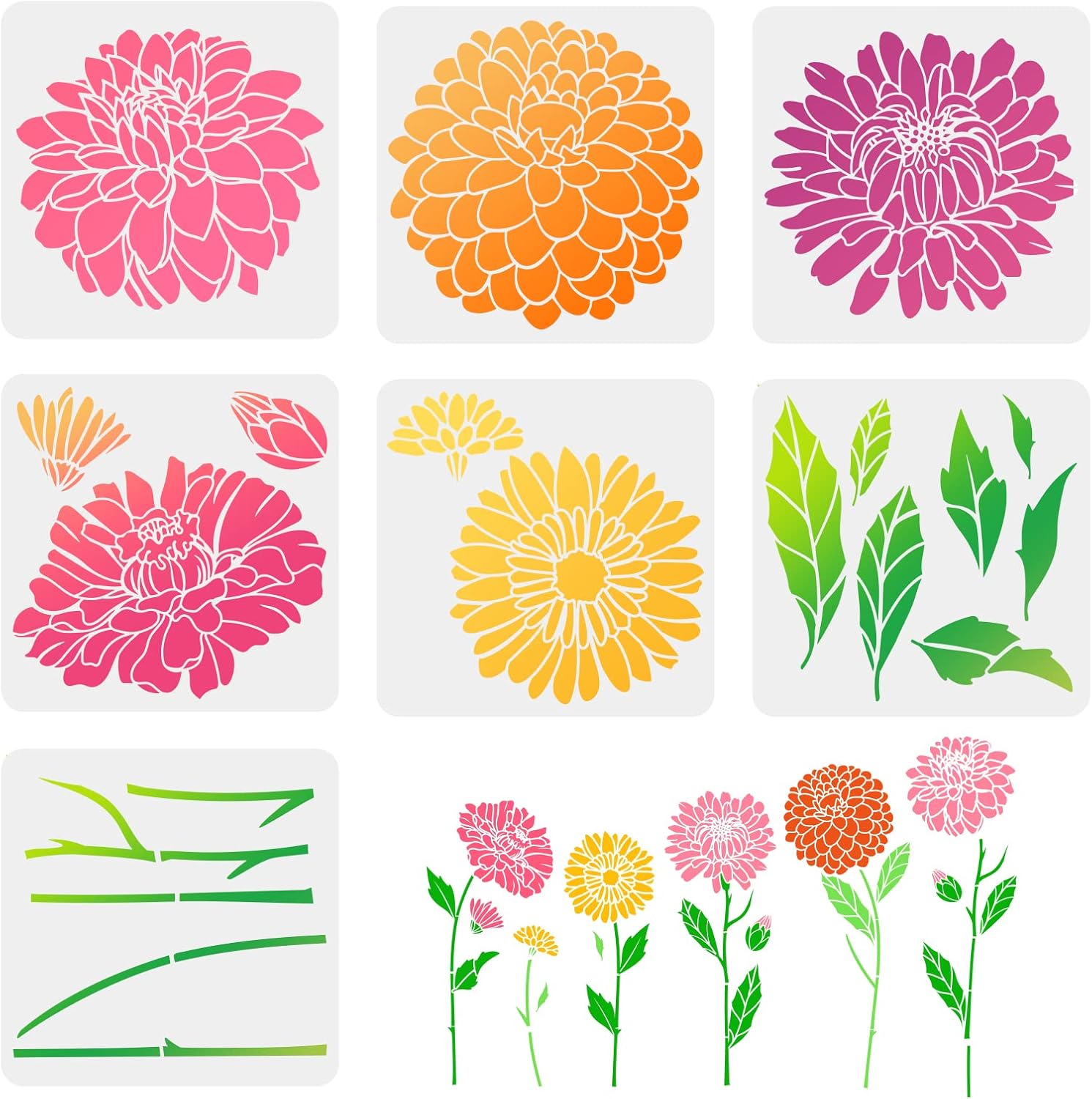 7 Pcs Dahlia Flower Painting Stencil 11.8x11.8inch Reusable Dahlia ...