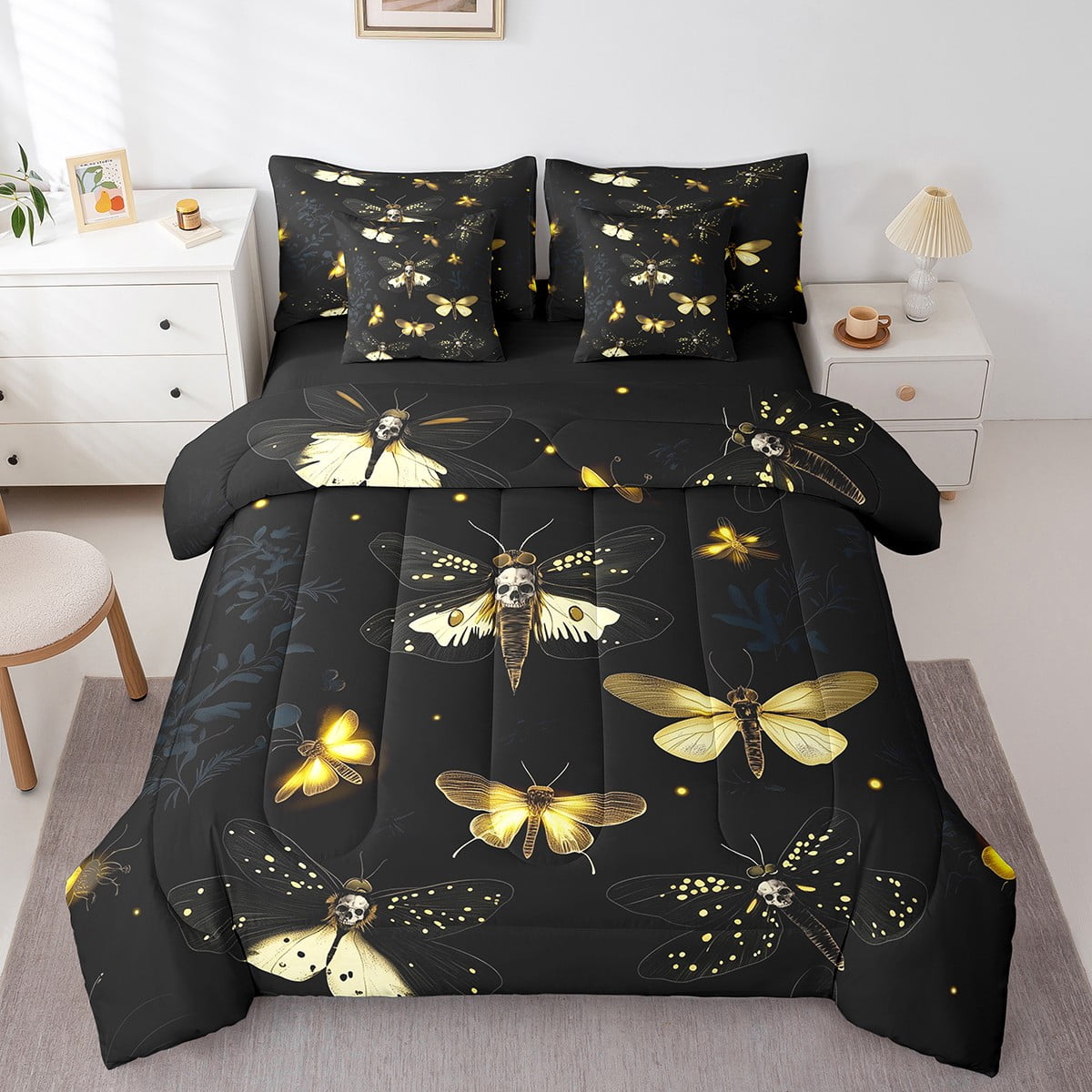 7 Pcs Death Moth Bed in a Bag Halloween Decor Gothic Style Bedding ...