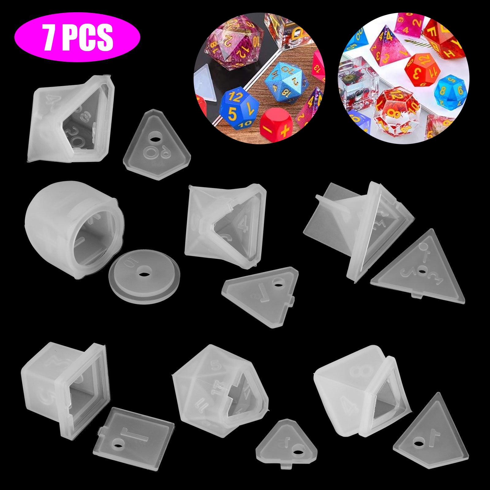 TSV 7 Pcs Dice Epoxy Resin Molds, Polyhedral Shapes, Clear Silicone for ...