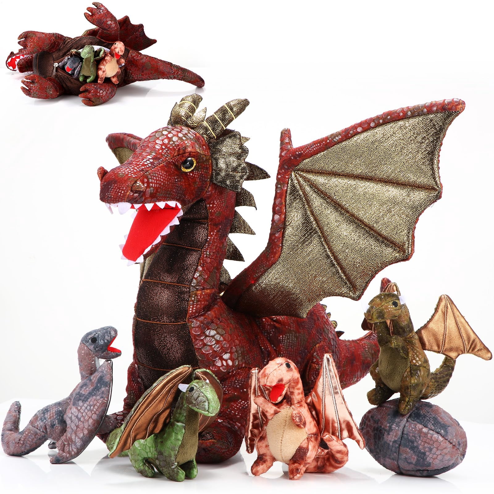 7 Pcs Dragon Toy Set 16 Inch Large Dragon Stuffed Animal With 4 Baby ...