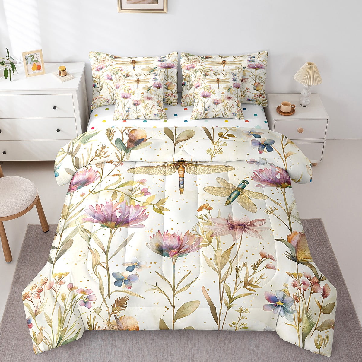 7 Pcs Dragonfly Bed in a Bag Twin Size Wild Animal Dragonfly Bedding Rustic Farmstyle Bedding ...