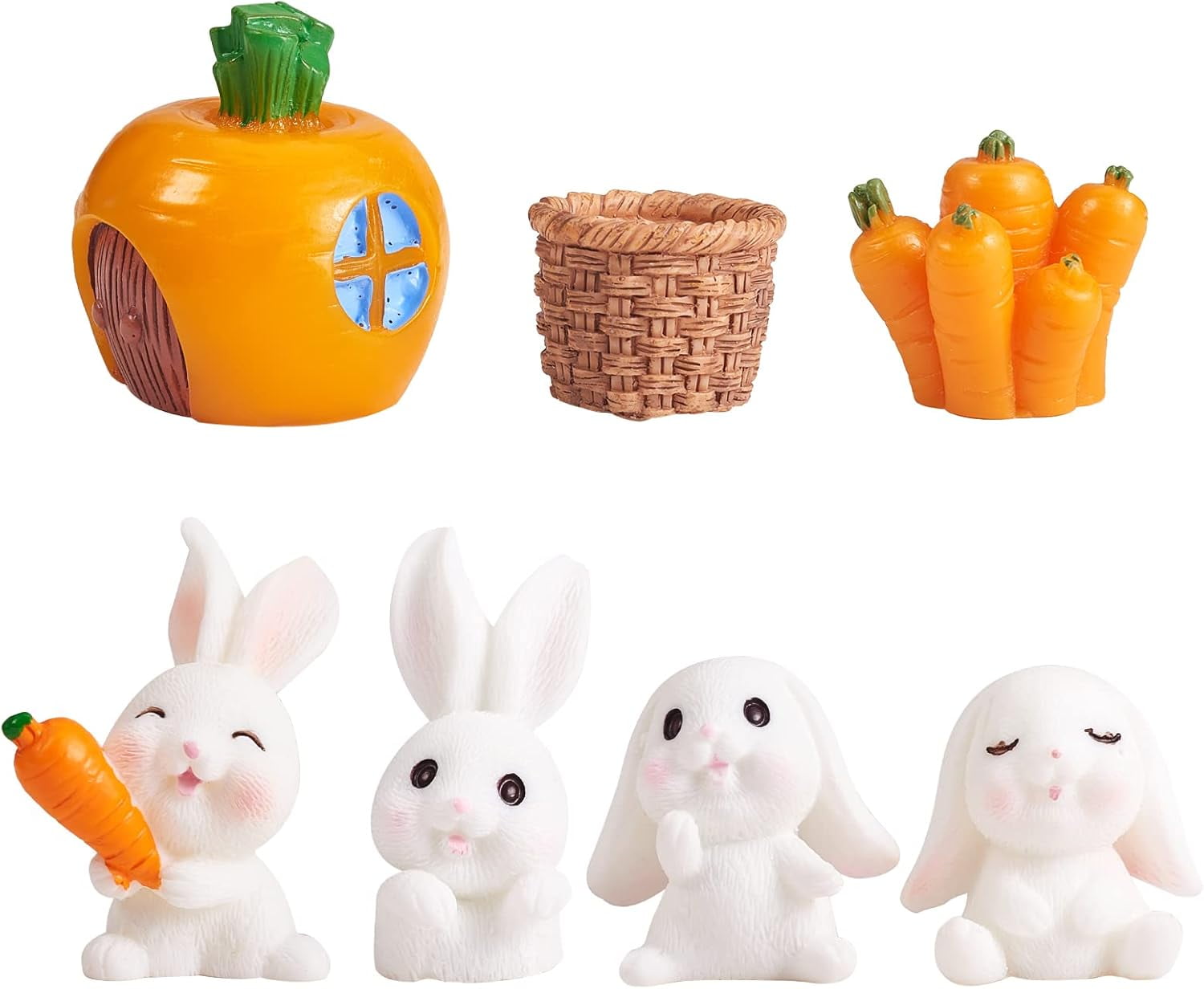 7 Pcs Easter Resin Standing Sculpture Rabbit Carrot Bonsai Figurines ...