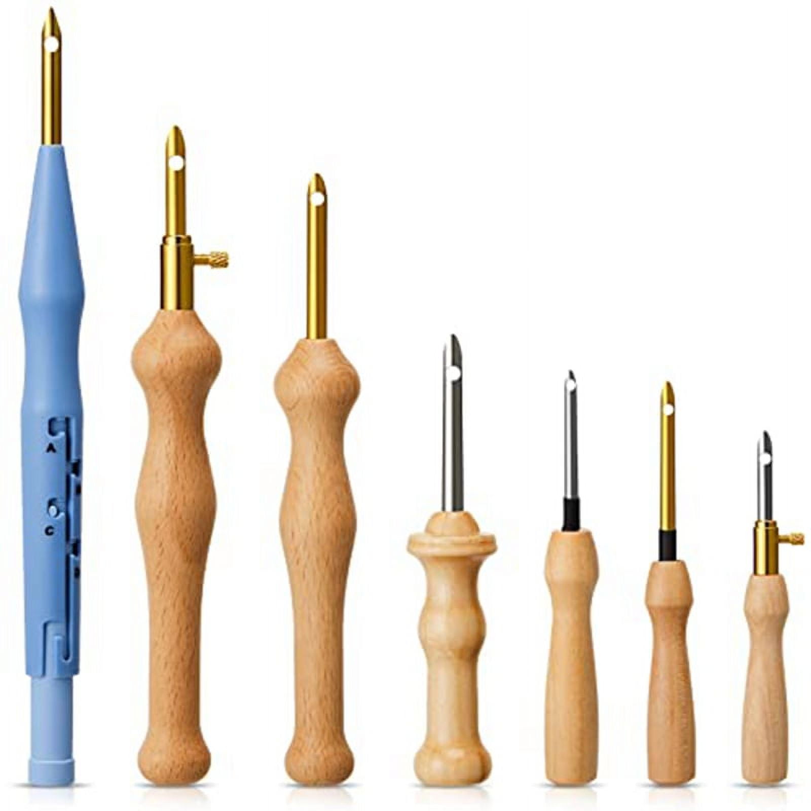 7 Pcs Embroidery Punch Needle Yarn Sewing Wooden Handle Punch Needle ...