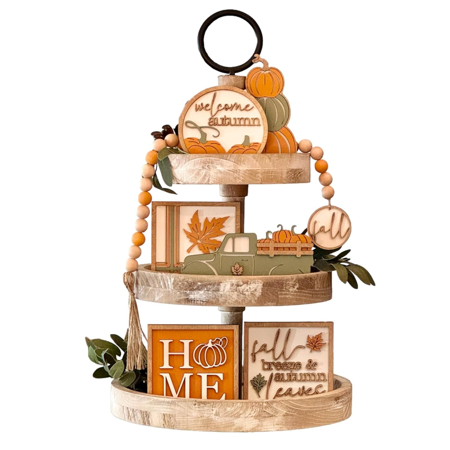7 Pcs Fall Themed Tiered Tray Decor Set, Autumn Themed Decor Bundle For ...