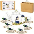13 Pcs Floral Glass Tea Set – Elegant Flower Tea Cup Set with Teapot, 6 ...