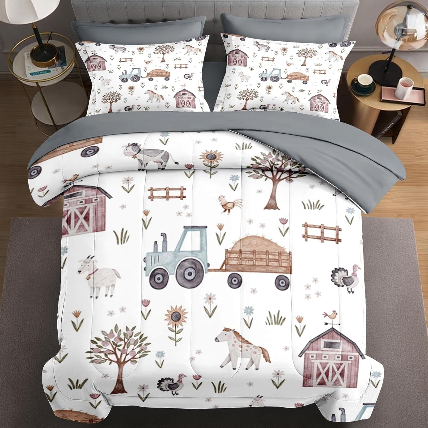 7 Pcs Full Size Comforter Set with 2 Pillowcases & 2 Shams, Farm House ...