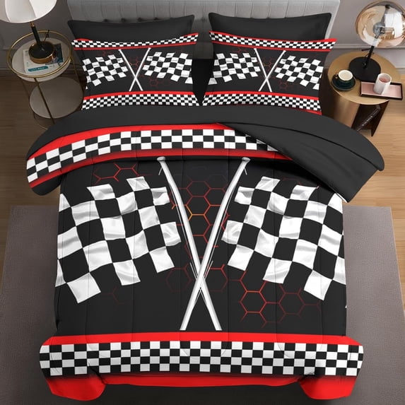 7 Pcs Full Size Comforter Set, Racing Car Sport Bedding for Kids Adults ...