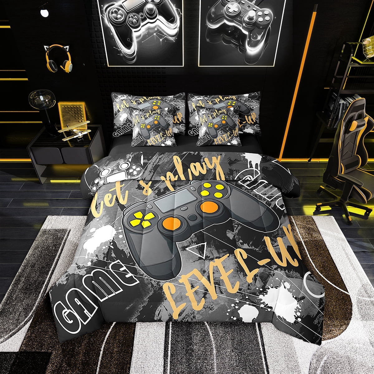 7 Pcs Game Console Bed in a Bag Gaming Bedding Sets Full Geometric ...