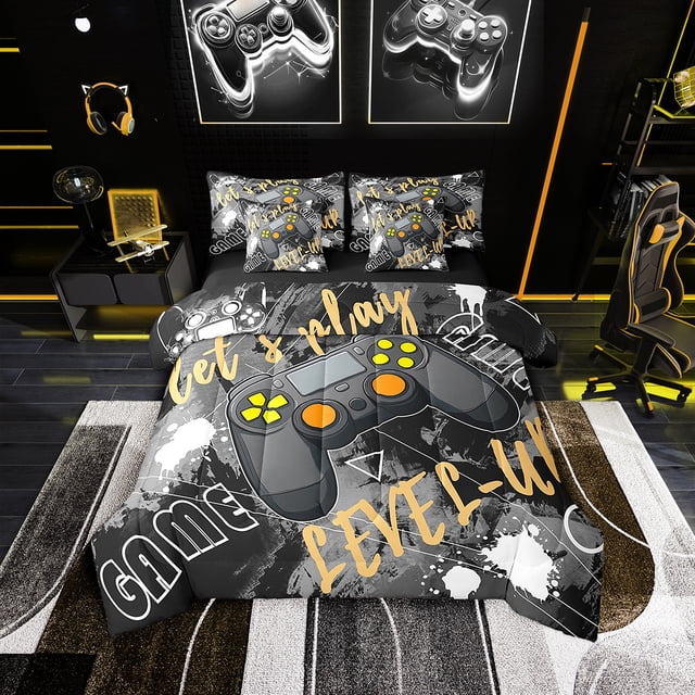 7 Pcs Game Console Bed in a Bag Gaming Bedding Sets Twin Geometric ...