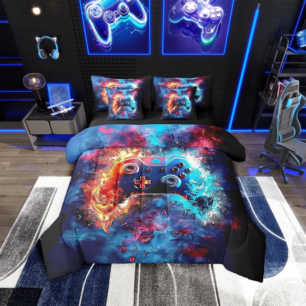 Erosebridal 7 Pcs Game Console Queen Size Bed In A Bag For Boys,Water ...