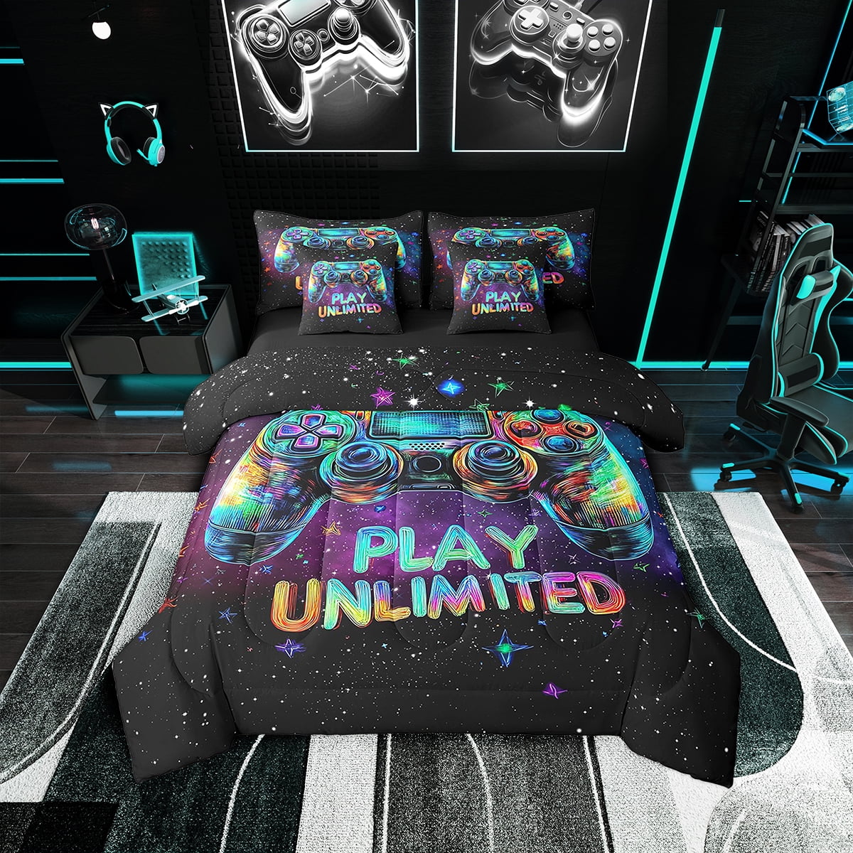 7 Pcs Gamer Bed in a Bag Teens Gaming Bedding Sets Twin Size,Video Game ...