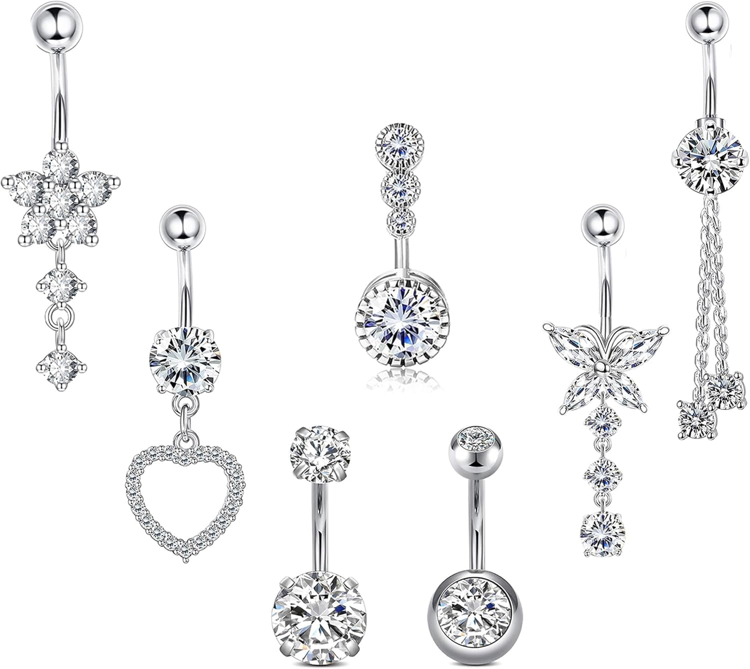 7 Pcs Gold Belly Button Ring Dangle For Women Hypoallergenic Surgical ...