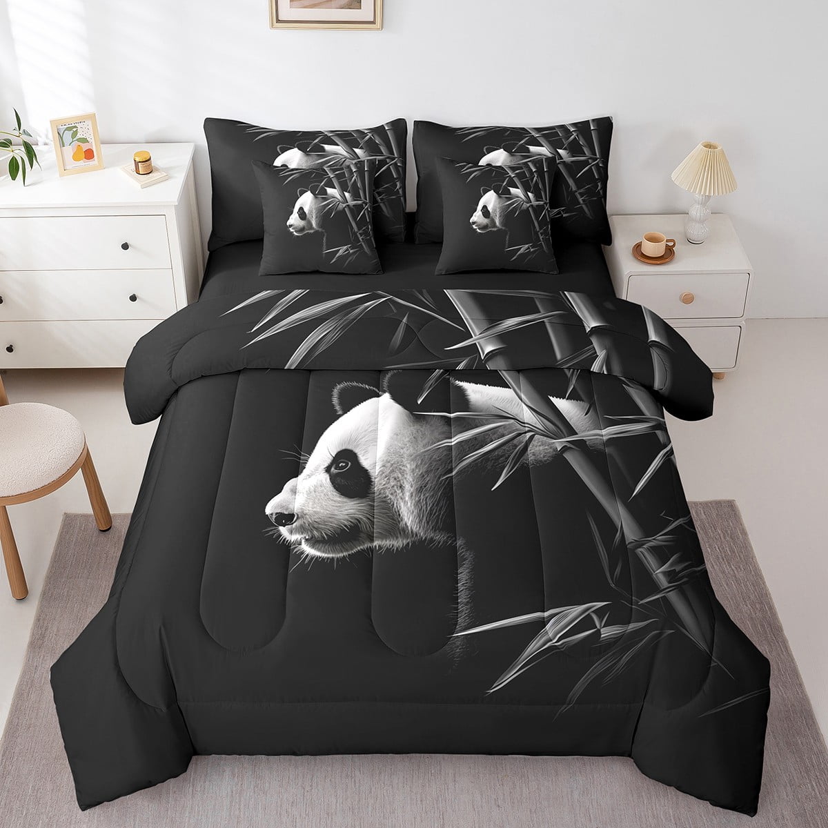 7 Pcs Cute Panda Bed in a Bag Twin Comforter Set Teens,Kawaii Cartoon ...