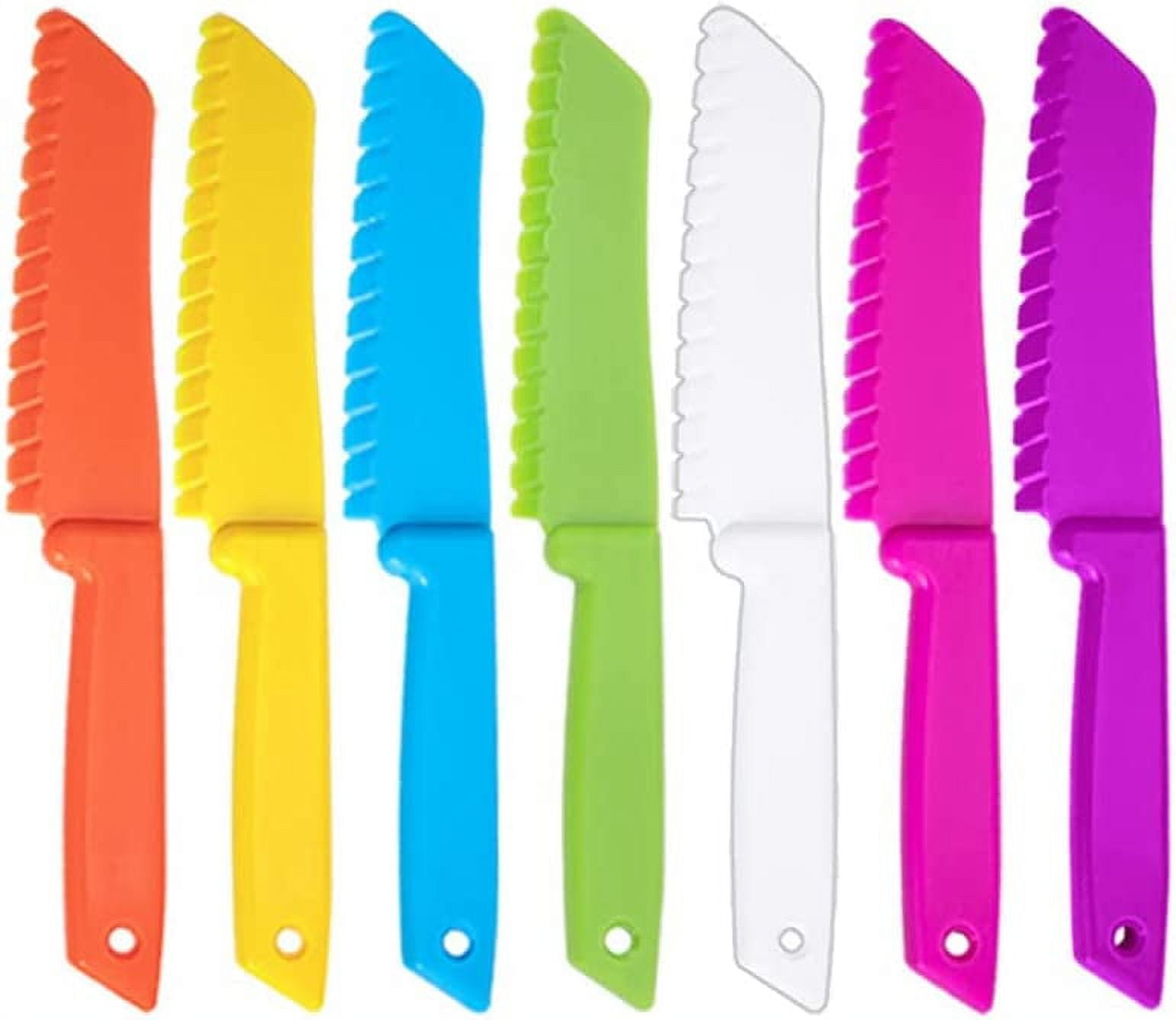 7 Pcs Kids Kitchen Knife, Plastic Serrated Edges Kids Knife Set for Cooking and Cutting Cakes ...